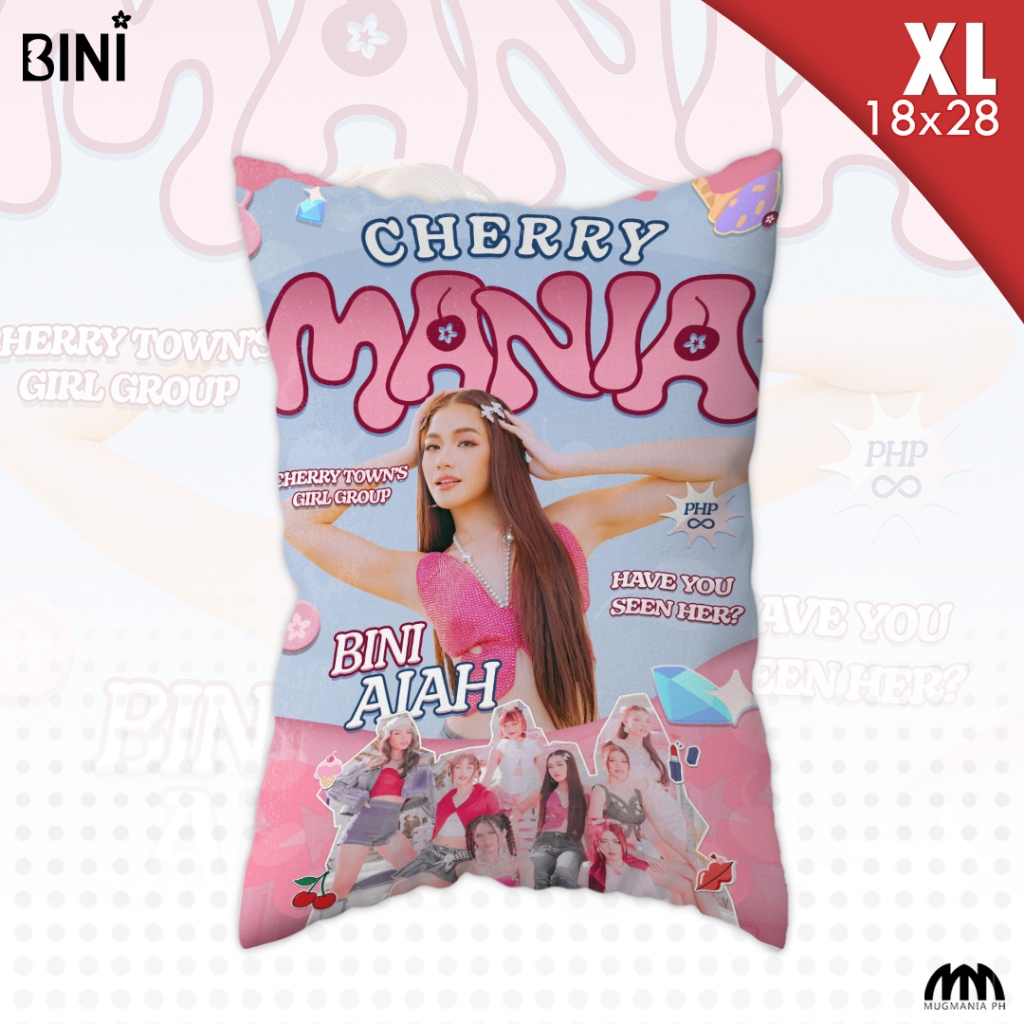 BINI XL Pillows-Cherry on Top - Aiah, Colet, Gwen, Jhoana, Mikha, Maloi, Sheena, Stacey 18x28 ...