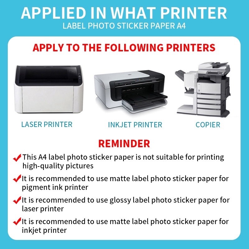 A4 Sticker Paper with Strong Adhesive for Inkjet and Laser Printers ...