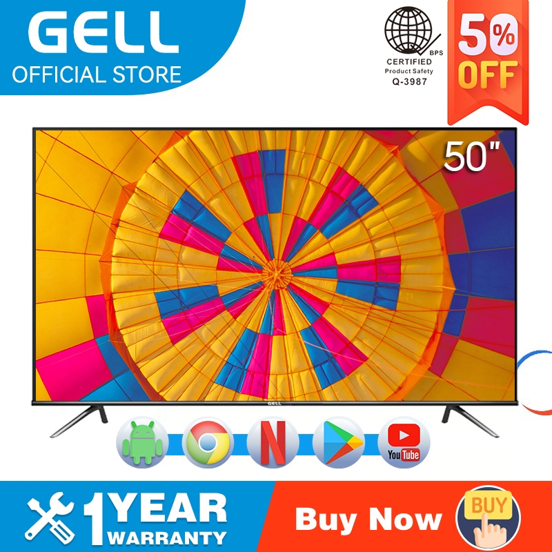 GELL 50 Inches Smart TV Flat Screen TV Android TV Frameless Ultra-Slim ...