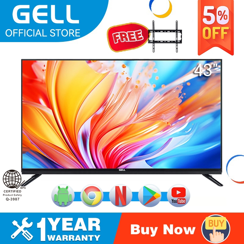 GELL Smart TV 43 Inches Android TV 43 Inch Smart LED TV Flat Screen ...