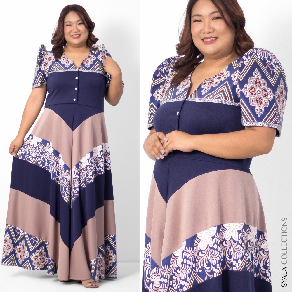 Filipiniana Buttoned Top Striped Maxi Plus Wedding Ninang Blue Gray ...