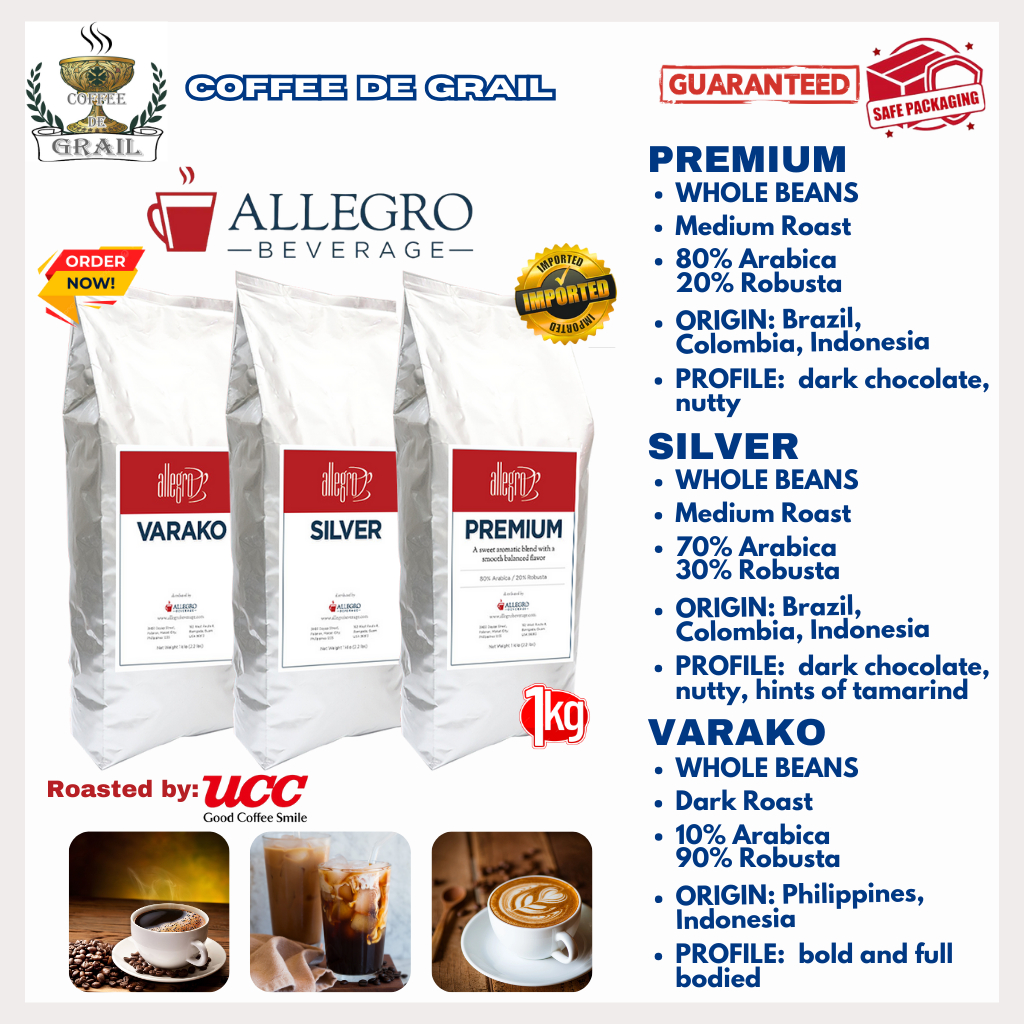 Allegro Coffee Beans 1KG – Premium 80/20, Silver 70/30, Varako 10/90 ...
