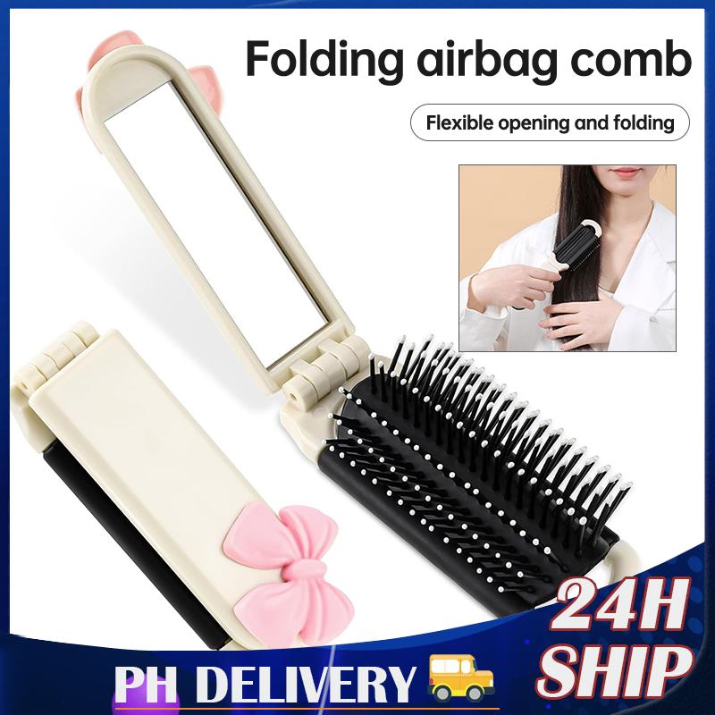 2 in 1 Comb Mirror Set, Mini Antistatic Airbag Hair Comb, Cute Milk ...