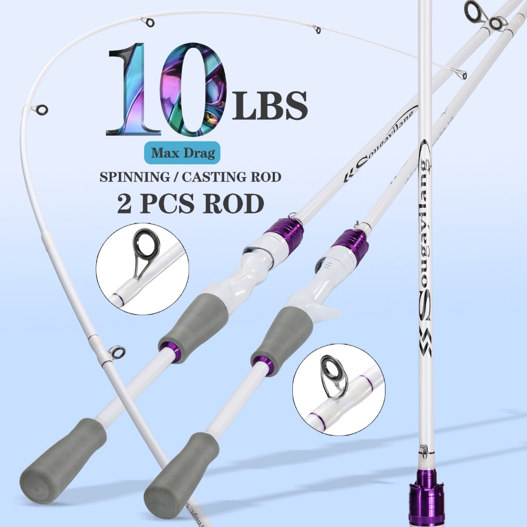 Sougayilang Fishing Rod Carbon Fiber 10LB 2 Sections 1.8M Spinning/Casting Rod For Freshwater ...