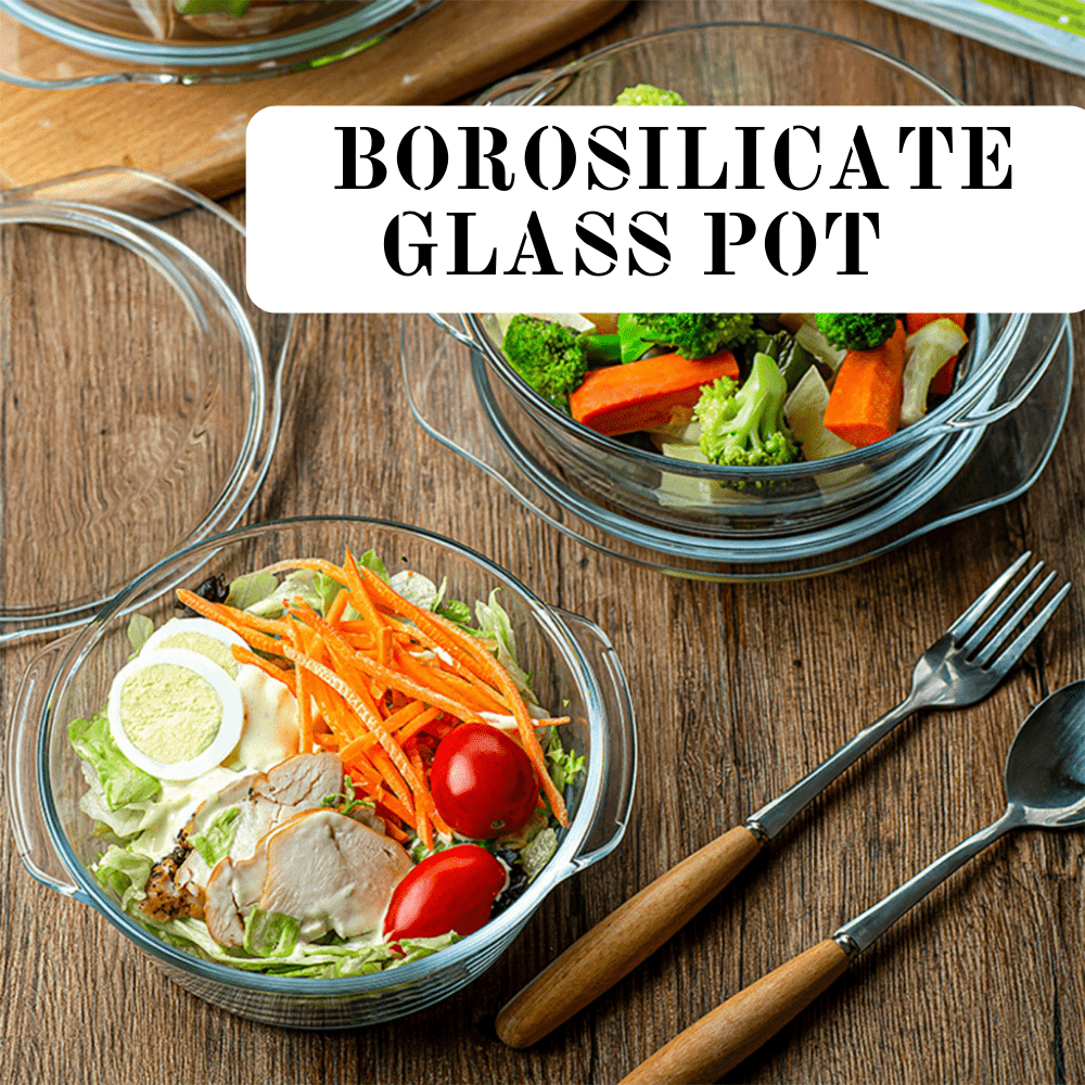 Crystal House 3 in 1 Transparent Round Borosilicate Glass Pot with ...