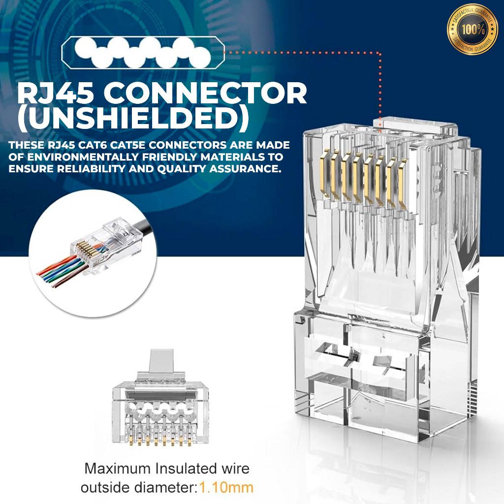 100pcs Cat5 Cat5E/Cat6 RJ45 connector modular Ethernet cable header plug unshielded and shielded ...