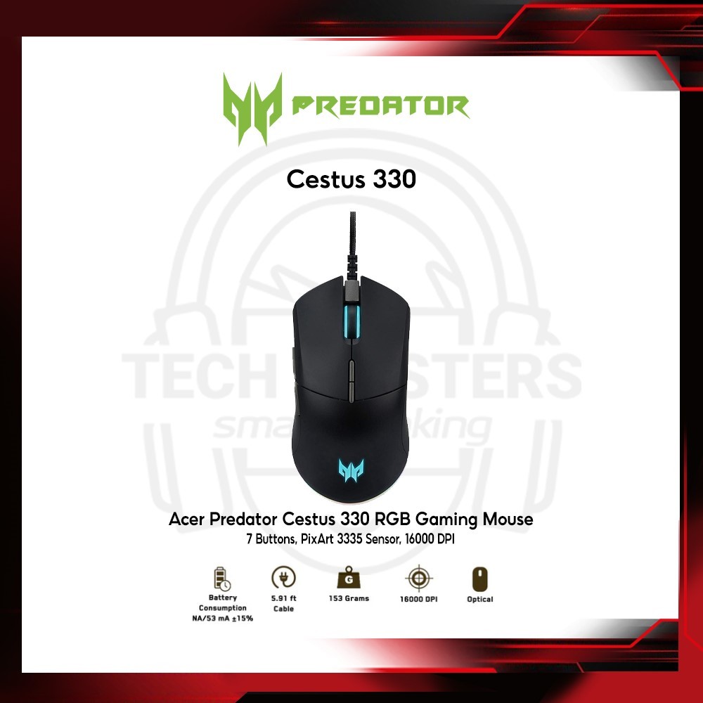 Acer Predator Cestus 330 RGB Gaming Mouse, 7 Buttons, PixArt 3335 Sensor, 16000 DPI | Shopee ...