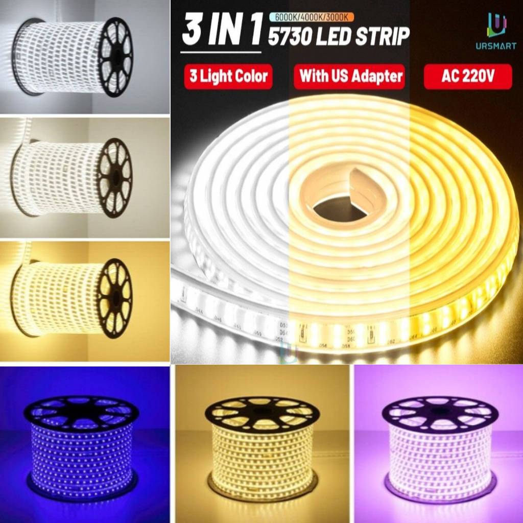 3 Colors LED Strip Light SMD 5730 120LEDs/m 220V Remote Control ...