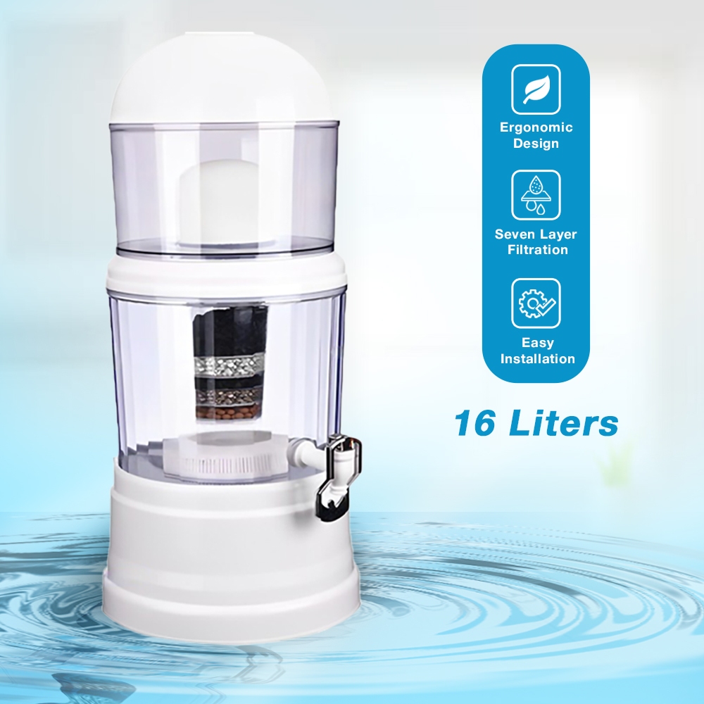 Water filter pot 16 Liter Mineral Filter po 7 stages filtration gravity ...