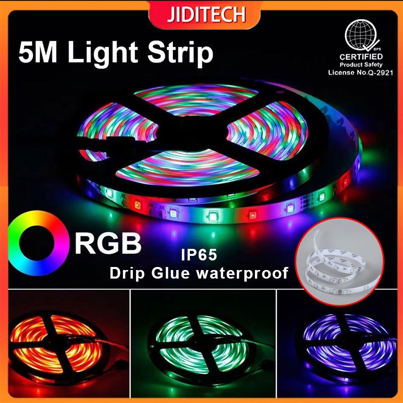 Jiditech LED Light Strip 5M RGB LED Light 2835 DC 12V Tape Light Stripe ...