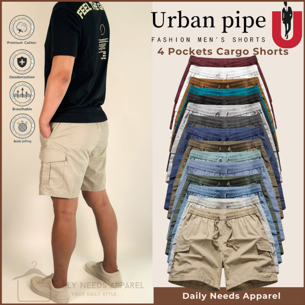 URBAN PIPE 4 Pocket Cargo Shorts For Men Knee-Above Buttons Drawsting ...