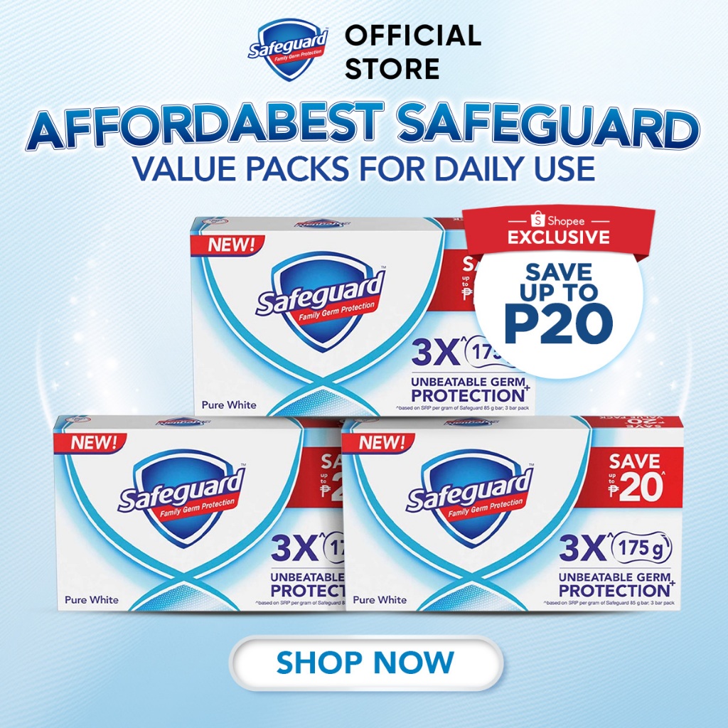 Safeguard Antibacterial Pure White Tripid Bar Soap (175g) Trio | Shopee ...