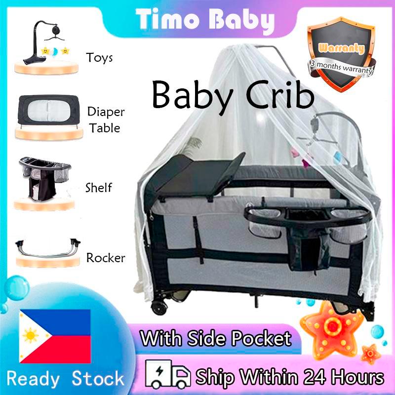 Hi Baby.PH【COD&Stock】Foldable crib + lifting fence 2-layer spliced ...