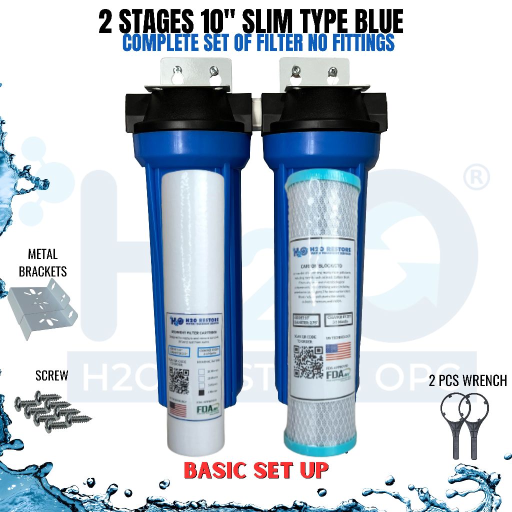 Water Filter H2O RESTORE 2 Stages 10" Slim Type No Fittings Different ...