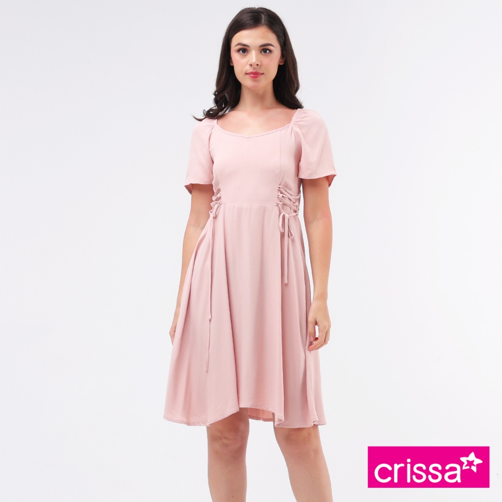 Crissa Woven Plain Bold Twill Short Sleeves Dress CSDT25-0024 | Shopee ...