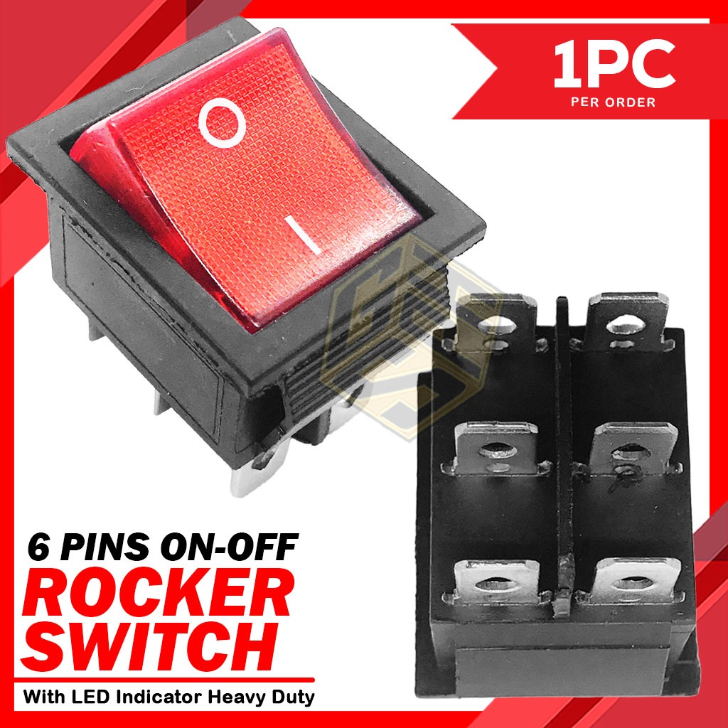 GS Rocker Switch ON-OFF 6 Pins Heavy Duty with LED Indicator ...