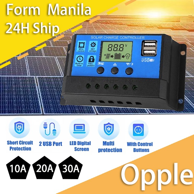 Solar Panel Regulator Charge Controller battery charger 10/20/30A PWM 12V/24V USB With LCD ...