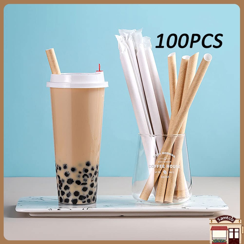 100pcs Pointed SugarCane Straw Biodegradable Paper Straw for Juice ...