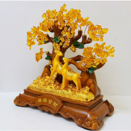Feng Shui Citrine Money Tree With Fortune Deer on Full of Wealth Coin ...
