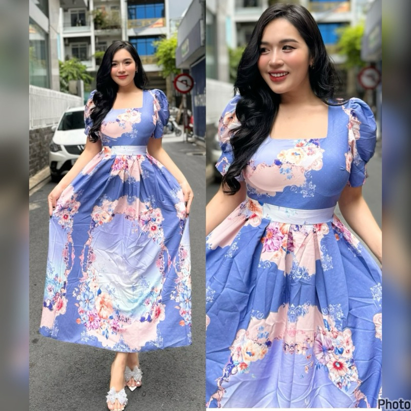 Authentic Vietnam Padded Maxi Puff Sleeve Dress Womenswear | Shopee ...