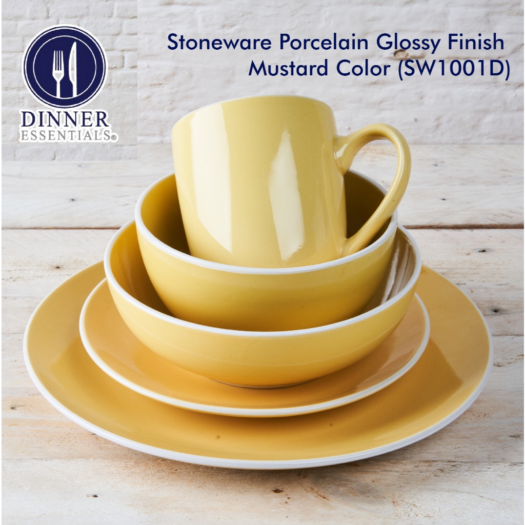 Dinner Essentials Stoneware Porcelain Glossy Finish Mustard Color ...