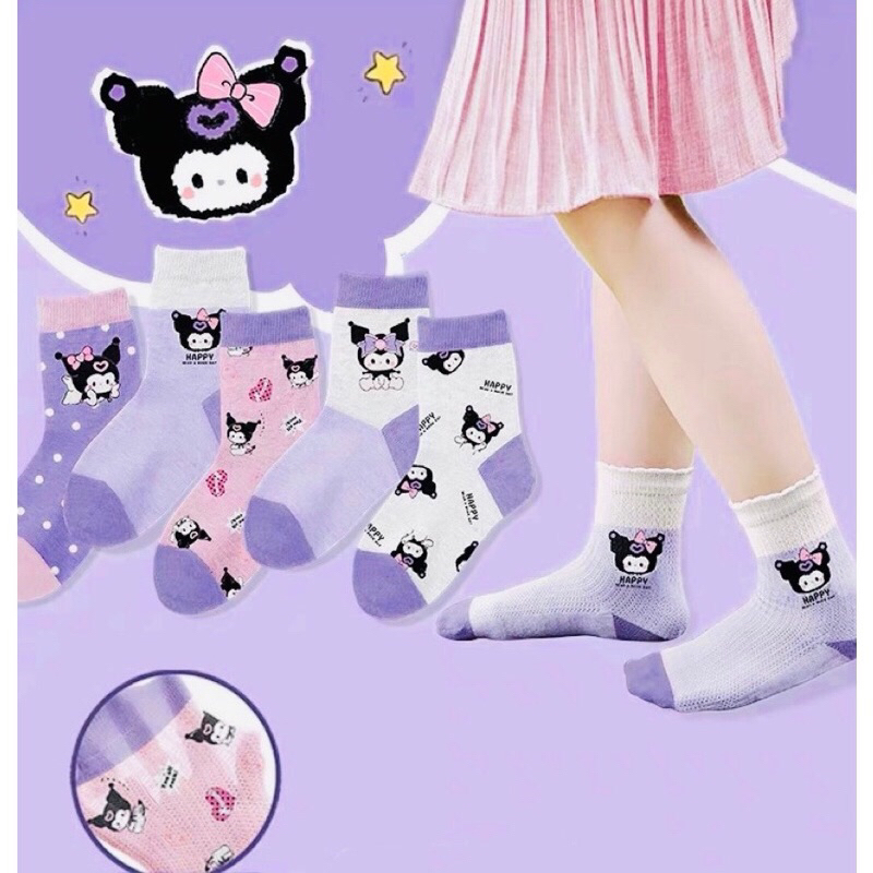 5 Pairs socks Cute Set Melody Cinnamoroll Kuromi medyas Children Cotton ...