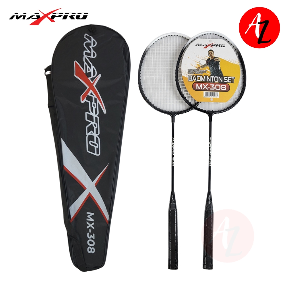 Maxpro MX-308 Badminton Racket Set (Pair) Aluminum Frame Steel Shaft ...