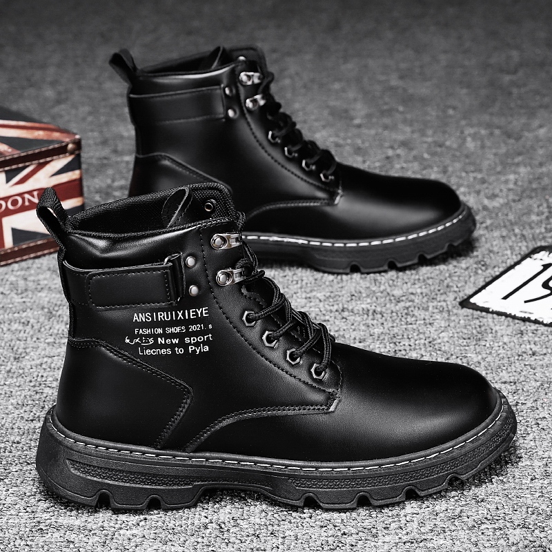 COD shoes boots for men leather black high cut combat shoes school punk ...