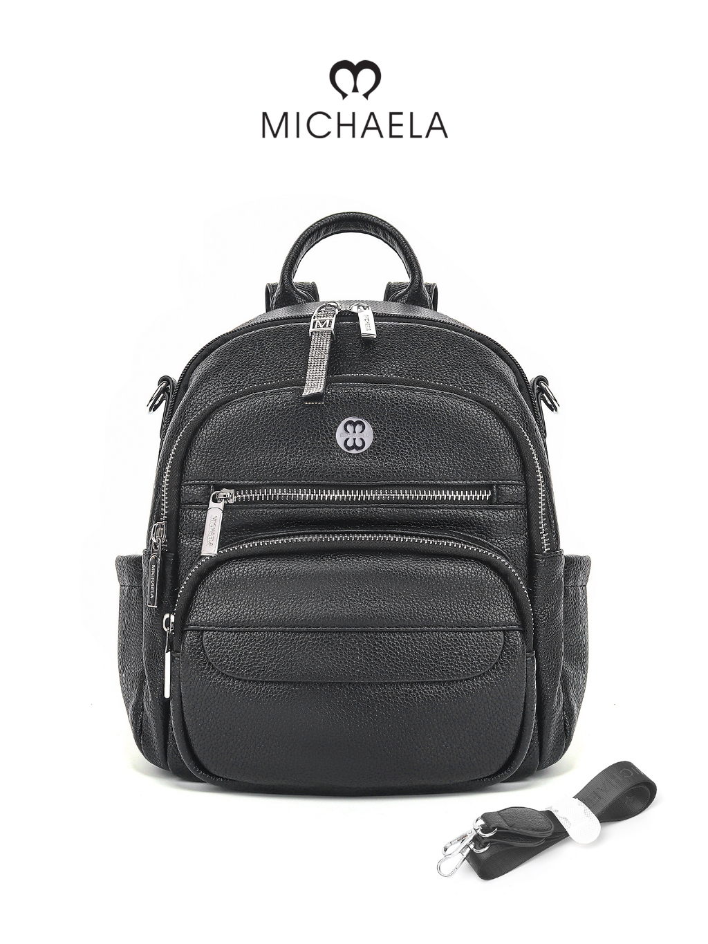 MICHAELA Backpack with Sling Shiny Gem Lock Accent Vegan Leather Casual ...