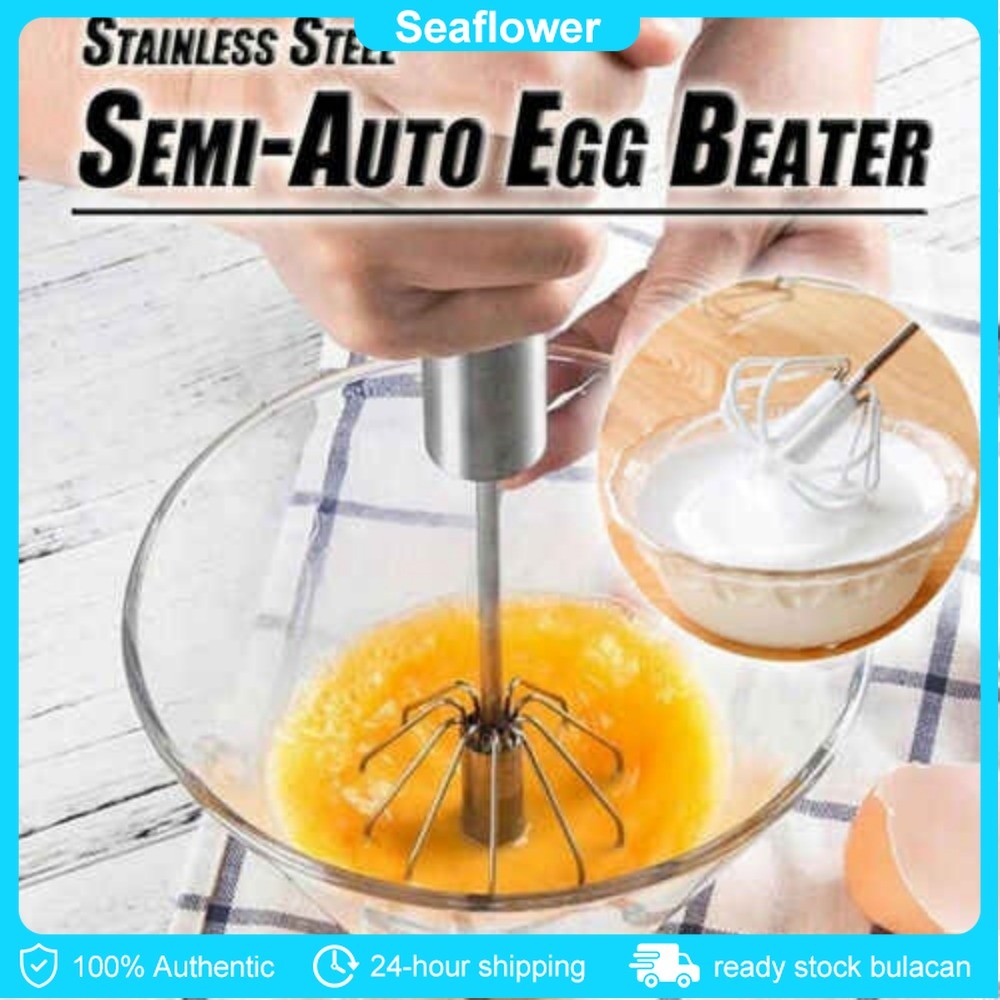 1PCS Semi-Automatic Mixer Egg Beater Manual Self Turning Stainless ...