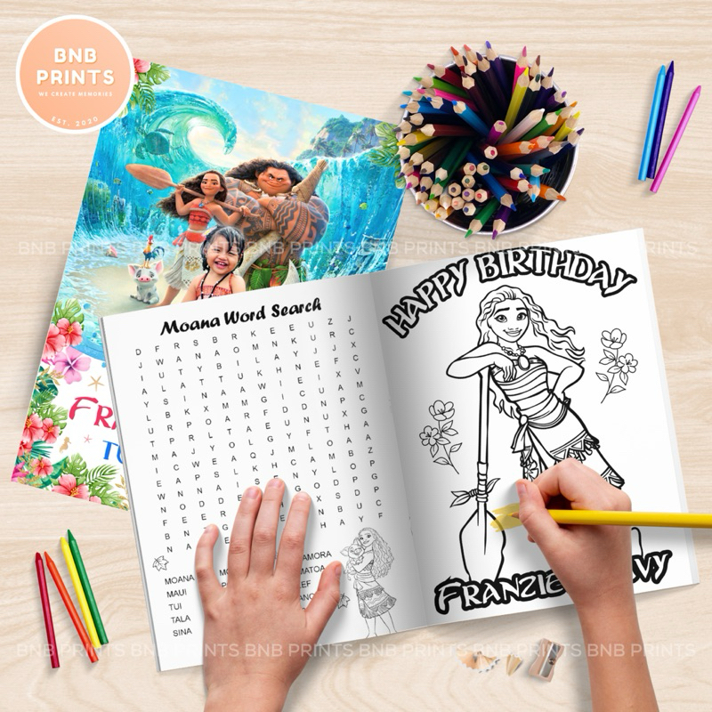 MOANA THEMED COLORING BOOKS WITH CRAYONS CUSTOMIZED FREE LAYOUT ...