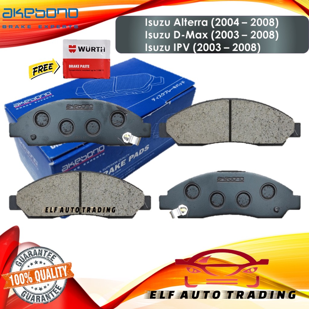 Genuine Akebono Front Brake Pads for Isuzu D-Max/IPV (2003 - 2008), Isuzu Alterra (2004 - 2008 ...
