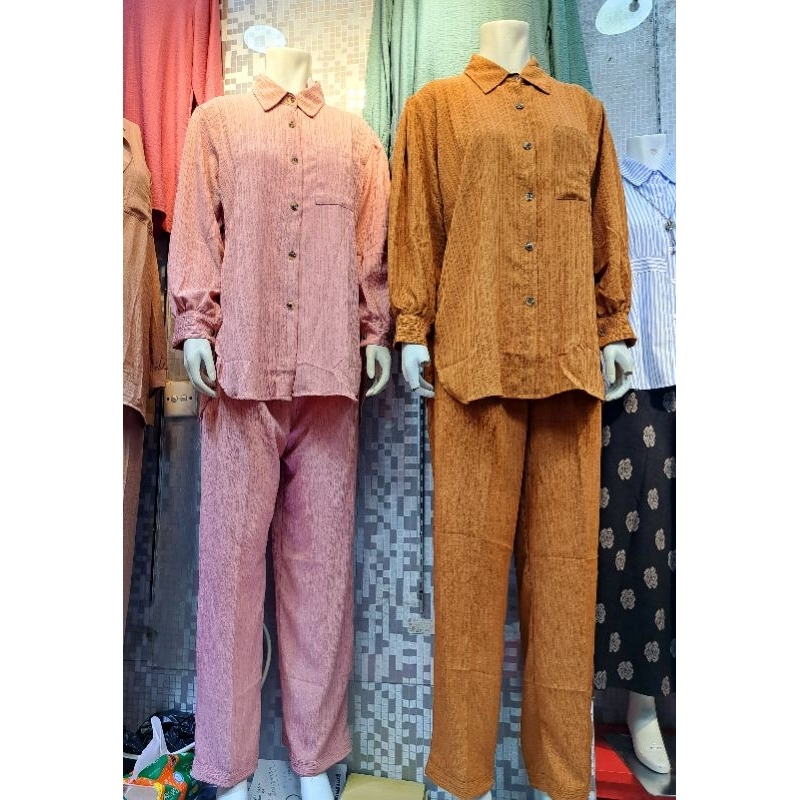 NHY Terno Coords Plain | Button-Up Polo Blouse and Straight Leg Casual ...