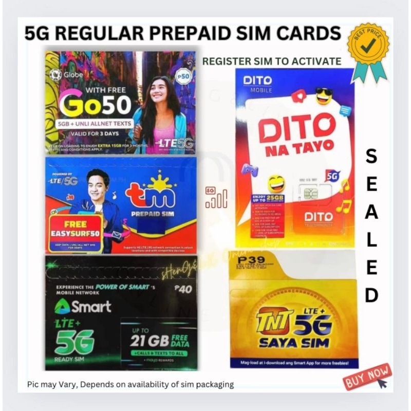 5G PREPAID SIM CAR GLOBE /TM/SMART/TNT/DITO SIM | Shopee Philippines