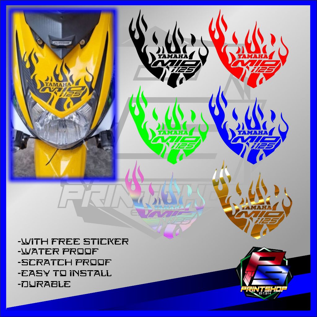 Yamaha MIO i125 Front Panel Cutout Sticker Flame Design actual size ...