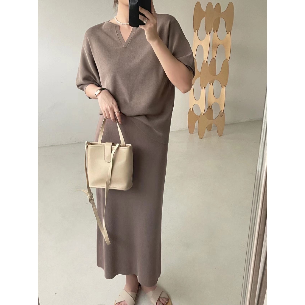 Miss M Notch Neck Top & Garter Back Slit Skirt Oversize Knitted Terno ...