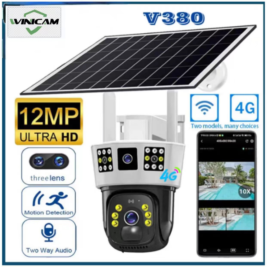 V380 Pro CCTV Camera 12MP Solar Camera 4G SIM /WIFI Security Outdoor ...