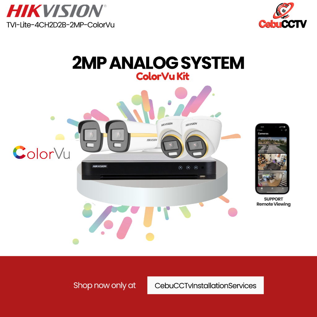 HIKVISION 4CH 2MP 4Cam (2 Outdoor Bullet,2 Indoor Dome/Turret) ColorVU Audio DIY CCTV Package ...