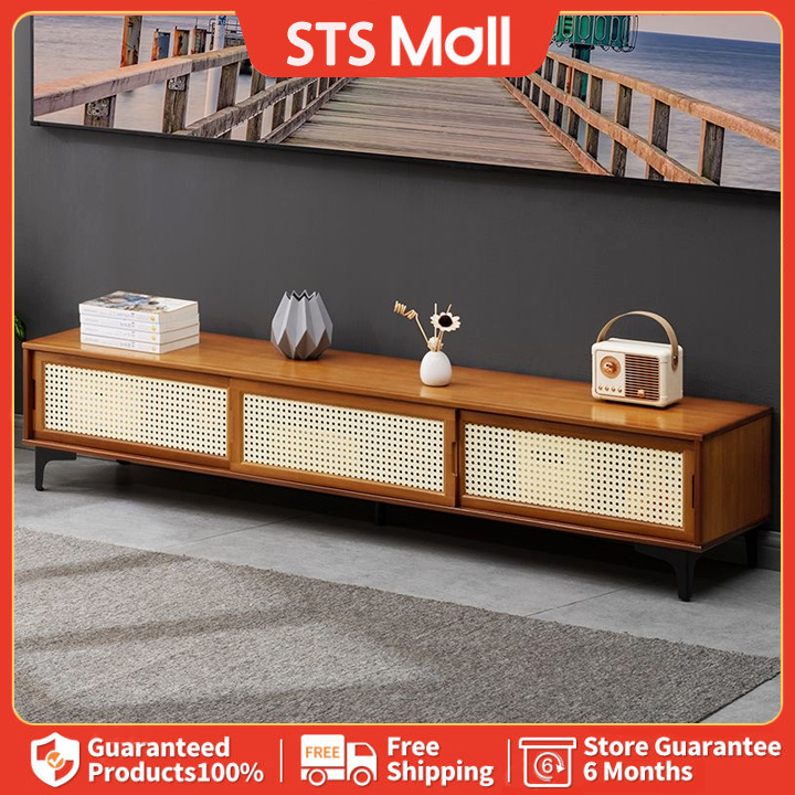Vintage TV Cabinet Bamboo TV Rack Furniture 160cm TV Stand Cabinet ...