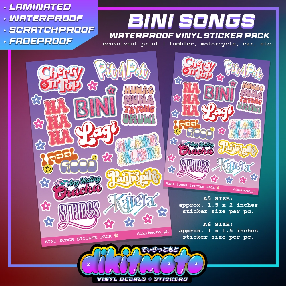 [dikitmoto] BINI SONGS STICKER PACK Salamin Pantropiko Karera Cherry on ...