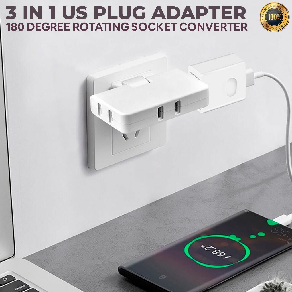 Wireless Plug Wall Socket Adapter Swivel Head Charger 3 in 1 Power ...