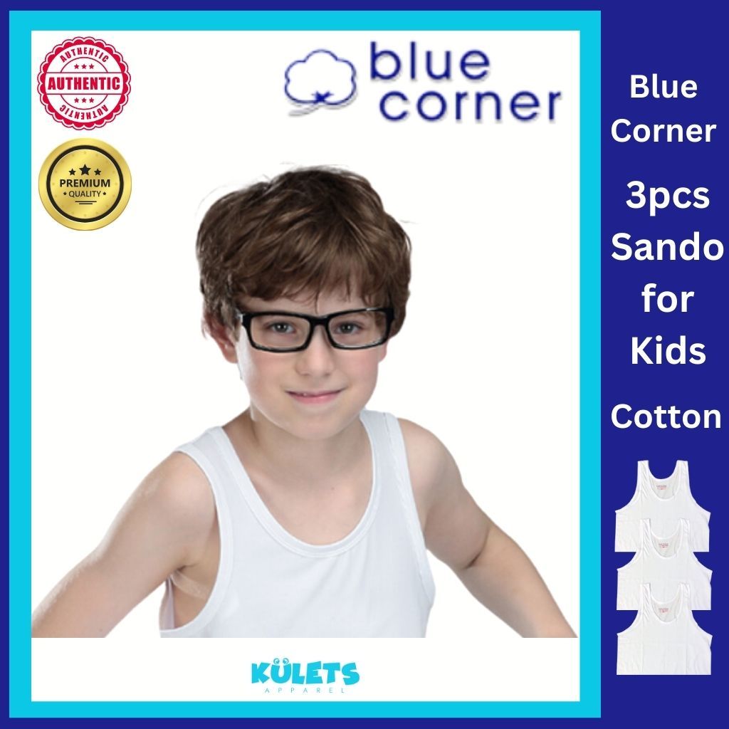 Wholesale 3 Pieces Blue Corner Cotton Sando for Boys White Inner Wear ...