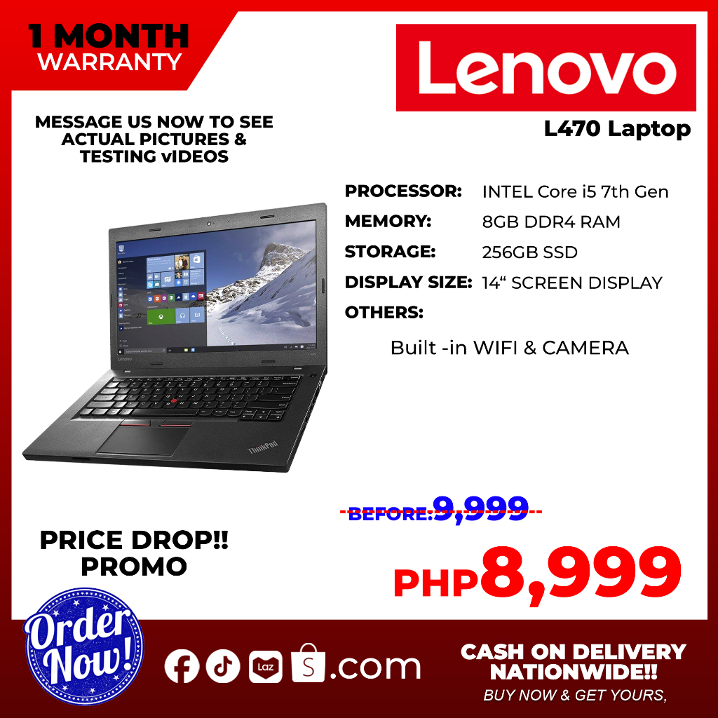 Laptop Lenovo Thinkpad L470 i5-7th Generation 8gb 256gb SSD with ...
