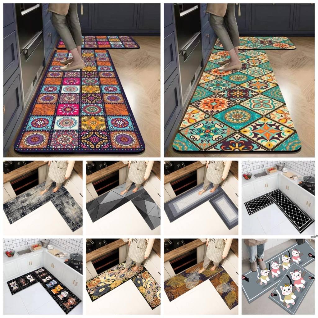 2 in 1 Kitchen Floor Mat Printed Long Non-Slip Home Entrance Mat Living ...