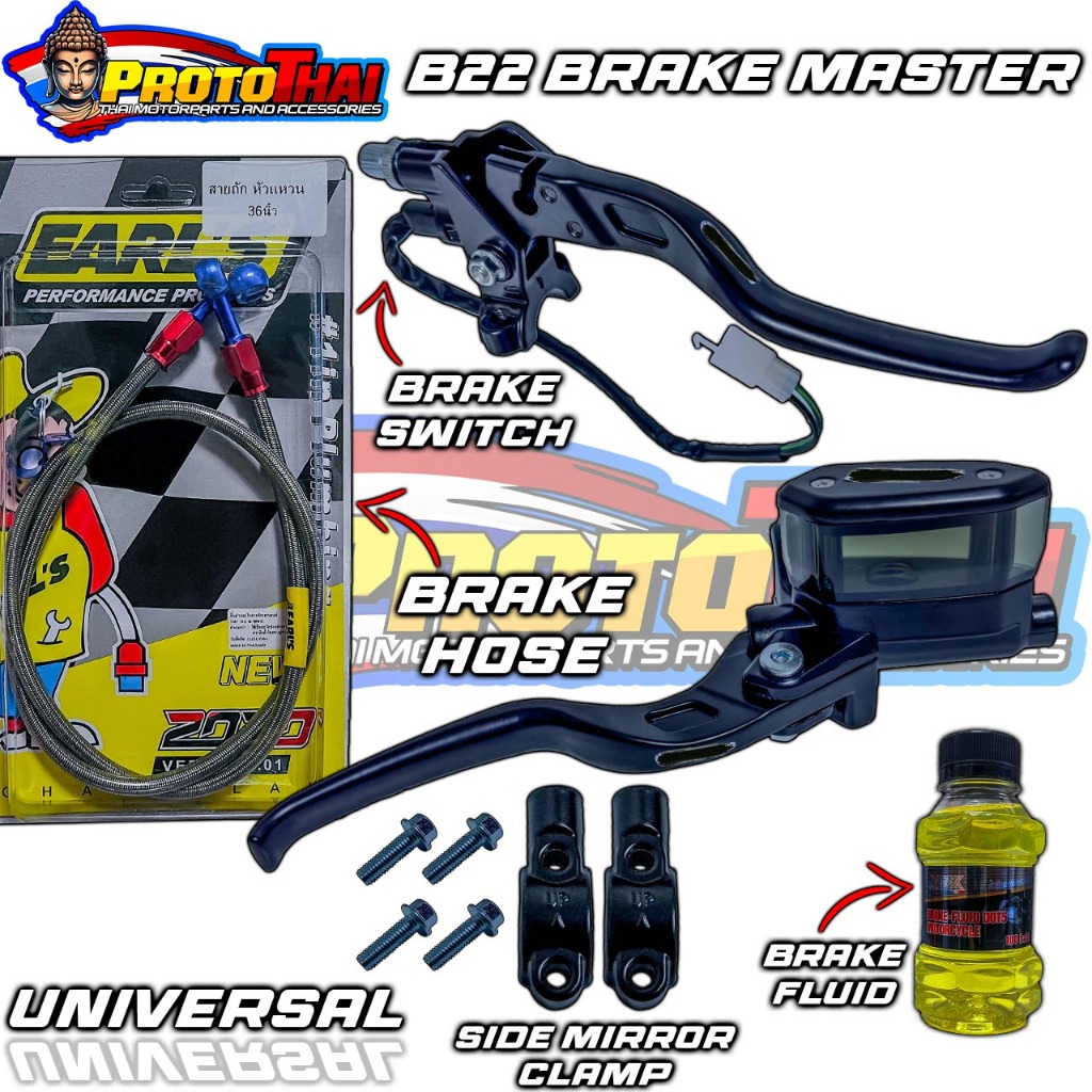 Brake Master B22 Single Tank with Earls Hose + Brake Fluid Universal Wave Xrm Rs125 Raider Mio ...