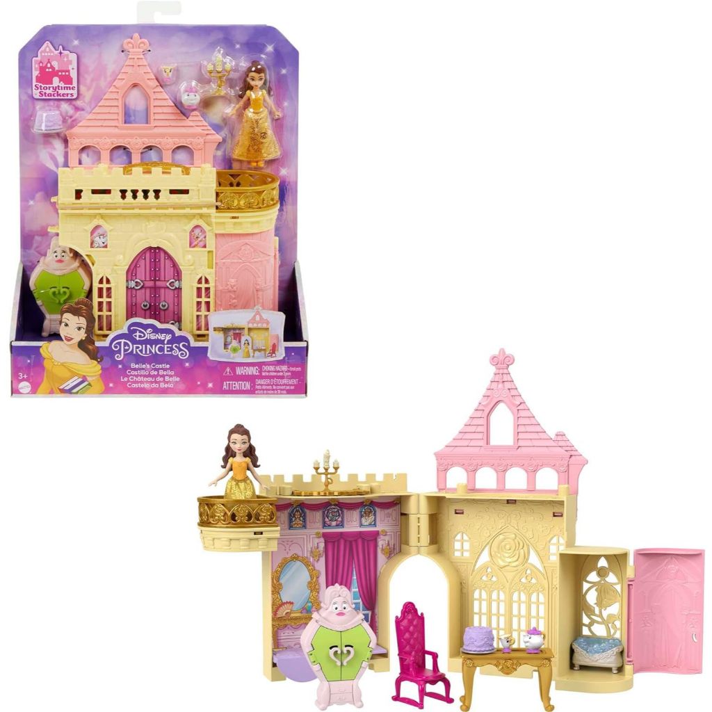 Mattel Disney Princess Toys Belle Stackable Castle Doll House with ...