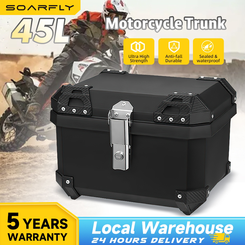 SOARFLY 38L 45L Top Box Motorcycle Aluminium Top Box 45L ALUMINIUM PREMIUM LOCK COLOR BLACK ...