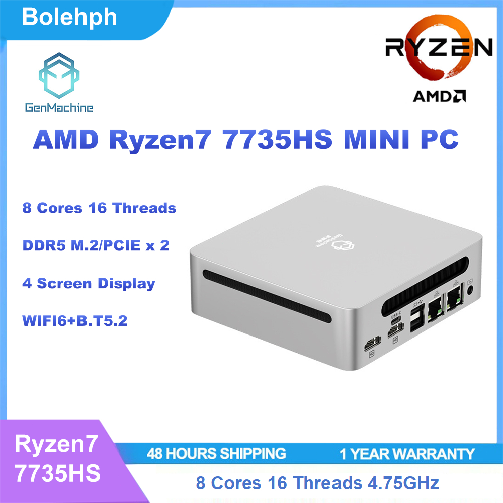 GenMachine AMD Ryzen7 7735HS DDR5 M.2 PCIE4.0 WIFI6 BT5.2 Win10 4K Four ...