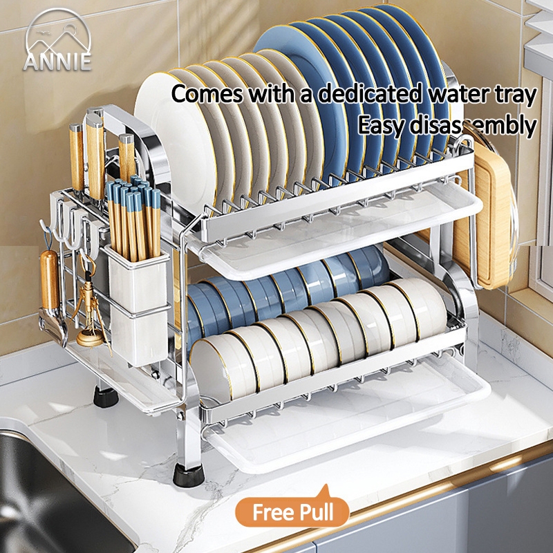 ANNIE 304 Stainless Steel 2-Tier Dish Rack with Drainer Kitchen ...