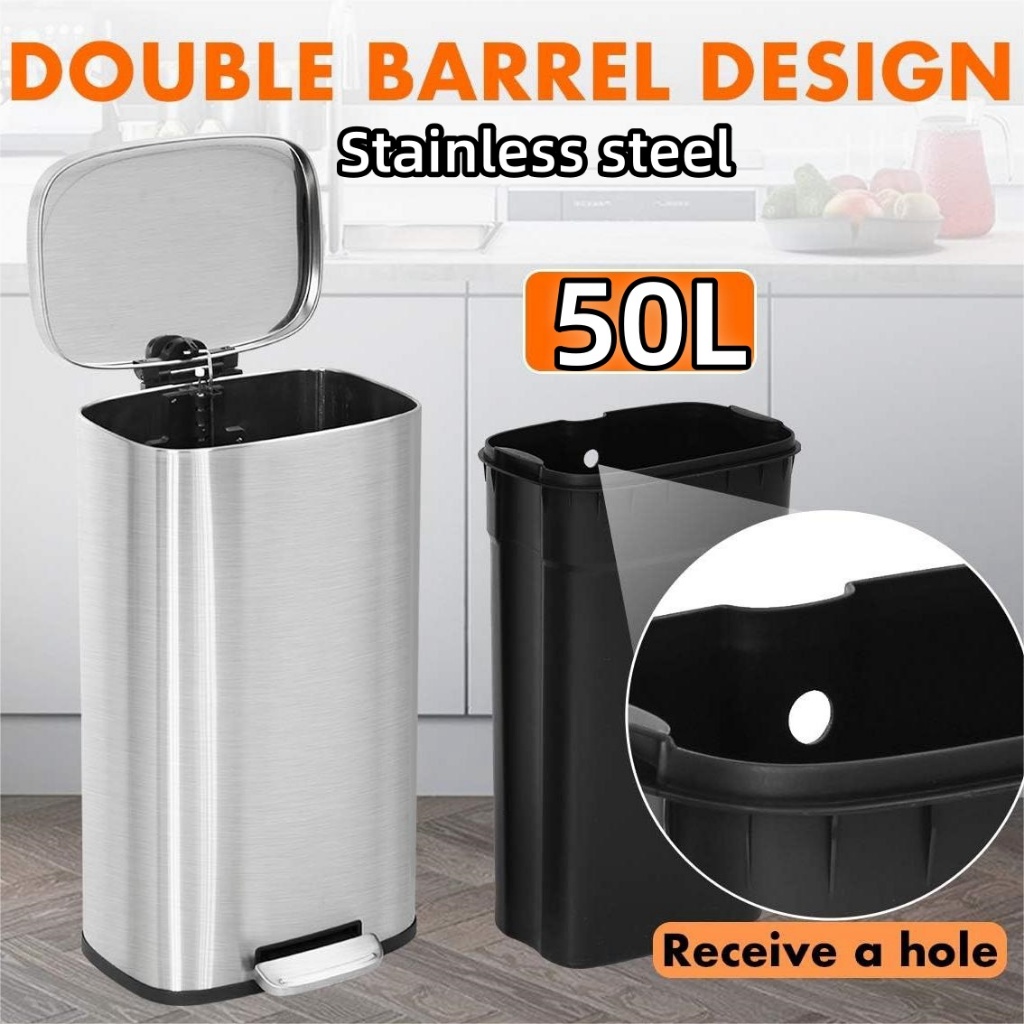 10L-50L Stainless Steel Trash Can Foot-on Garbage Can with Lid ...